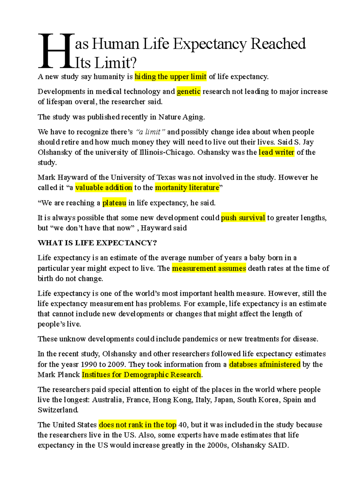 Has Human Life Expectancy Reached Its Limit - Developments in medical ...