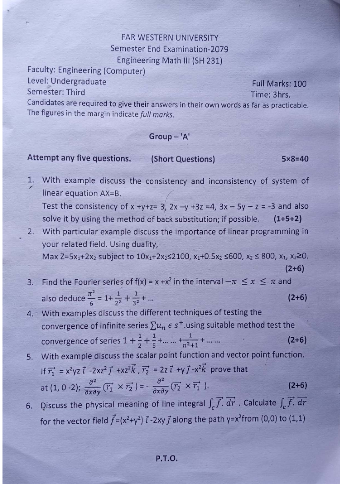 Engineering Mathematics III Semester End Exam (SH 231) Notes - Studocu