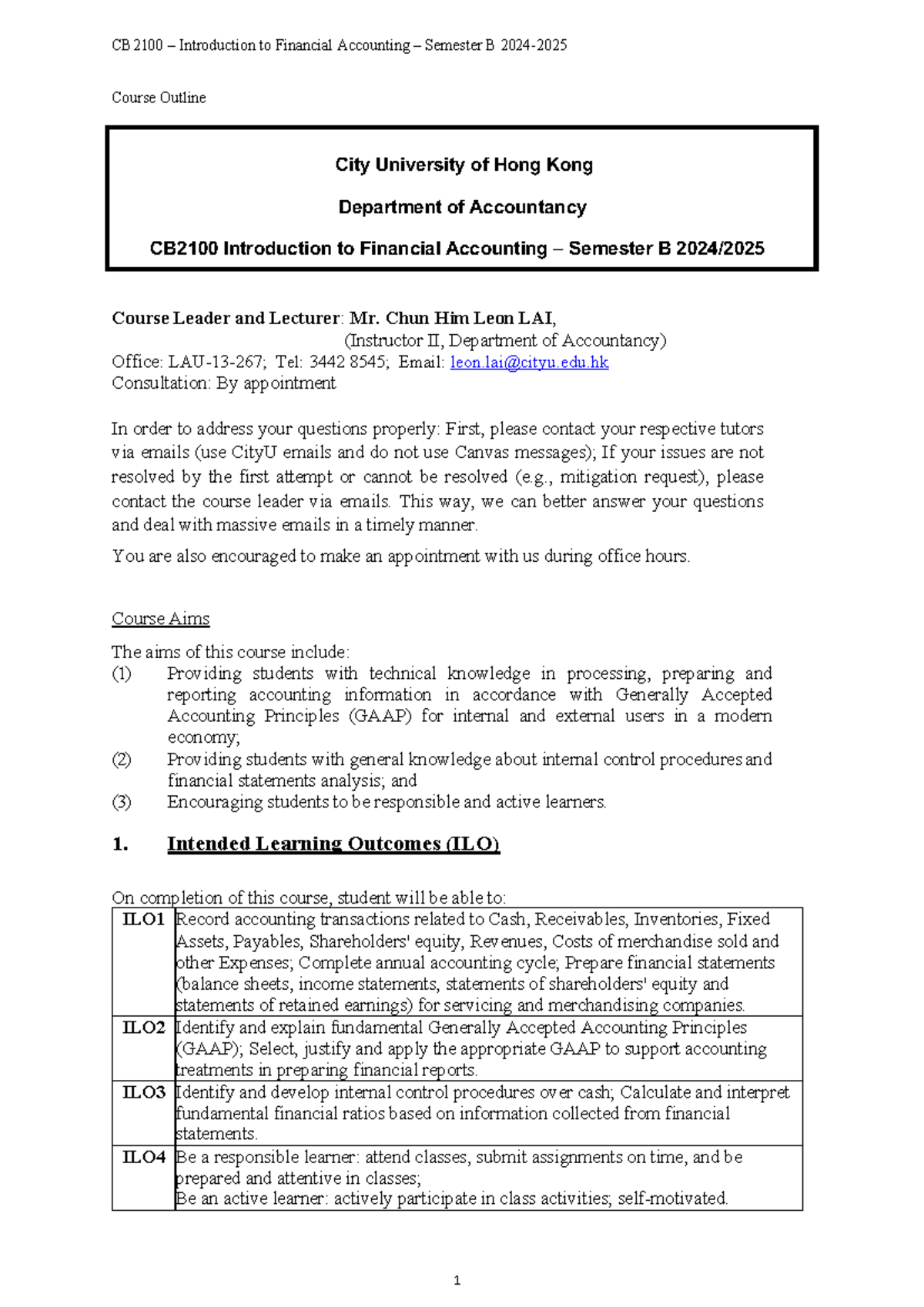 CB2100 Financial Accounting Course Outline 2024-25 (Sem B) Revised ...