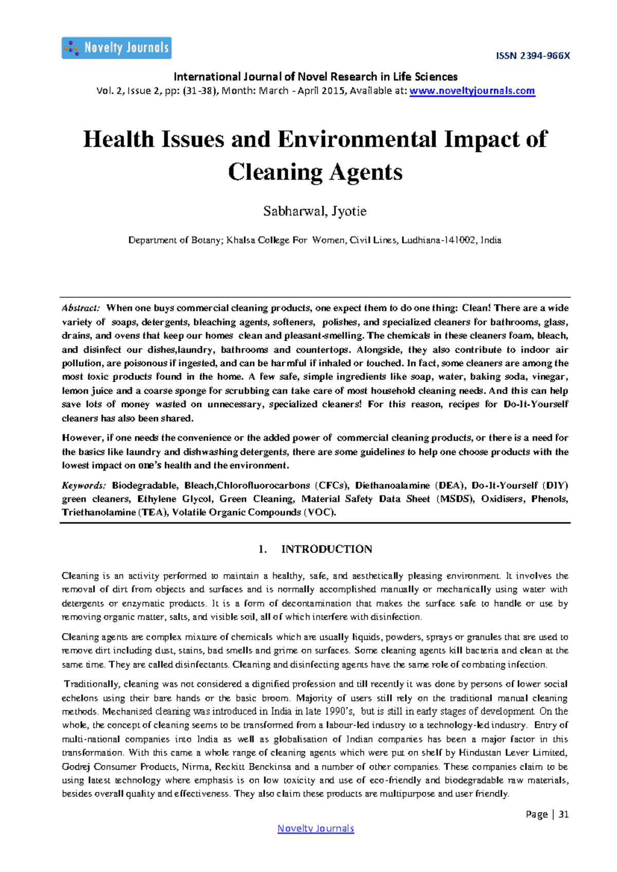Health Risks & Environmental Effects of Cleaning Agents - 189 - Studocu