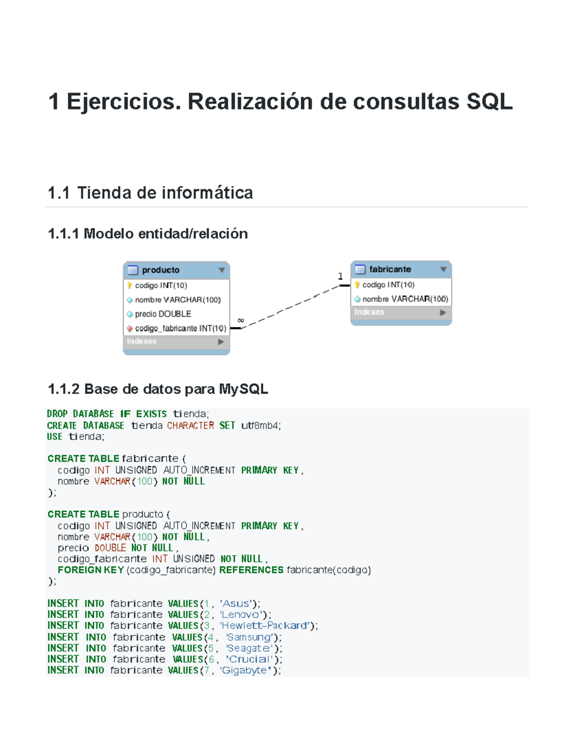 Ejercicios DB V2 - ejercicio practico - 1 Ejercicios. Realización de consultas SQL 1 Tienda de ...