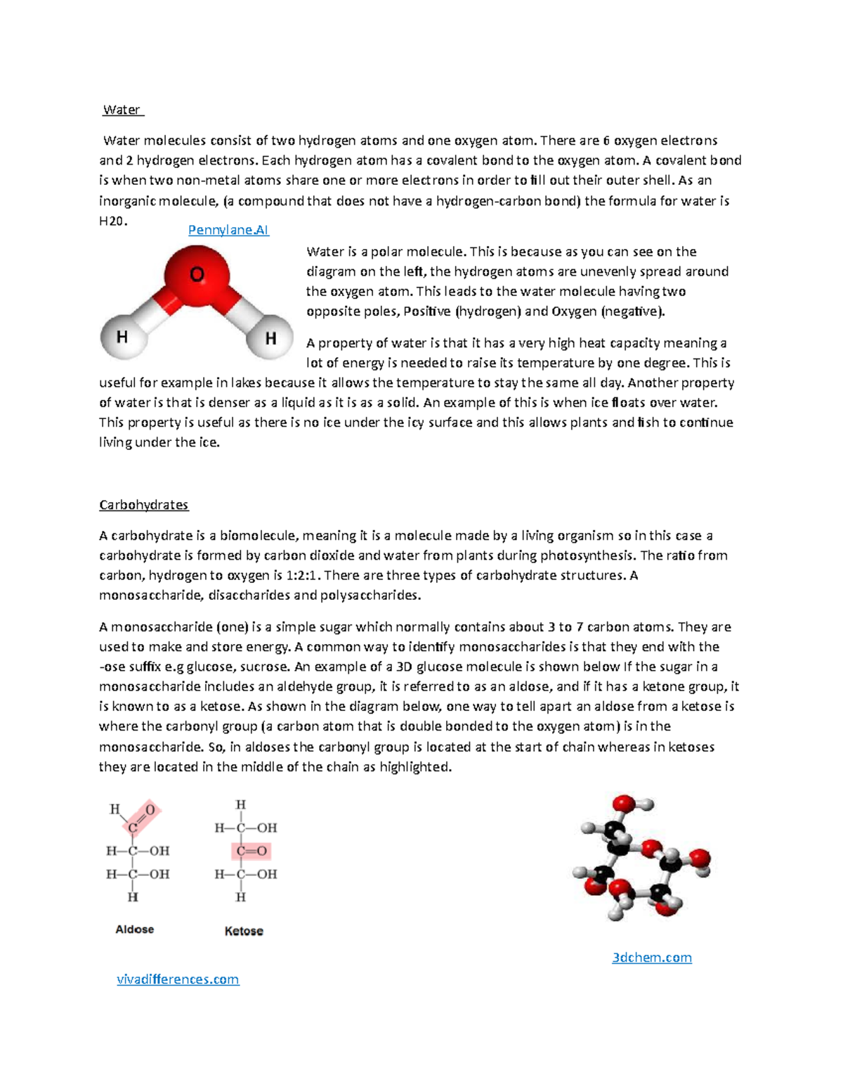 Applied Science Coursework: Unit 10 - Water, Carbohydrates & Proteins ...