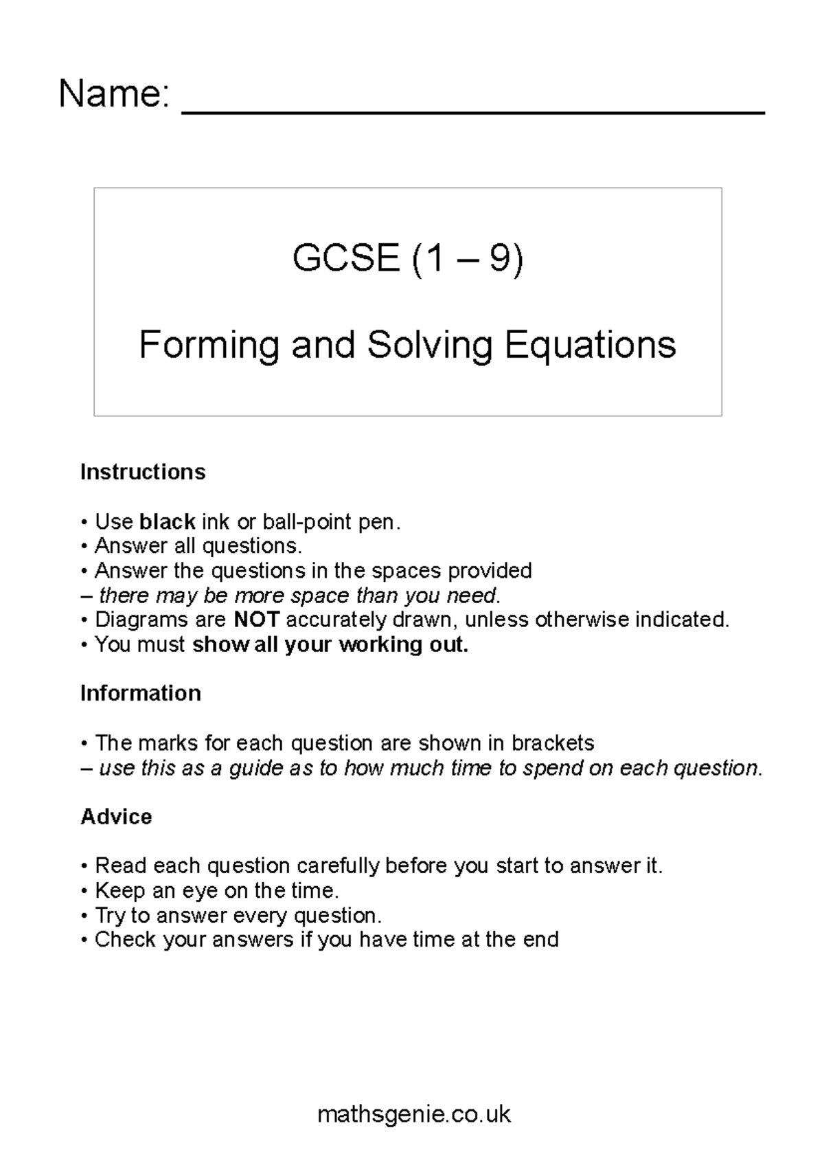 GCSE (1 9) Yr9 Maths: Forming & Solving Equations Guide - Studocu