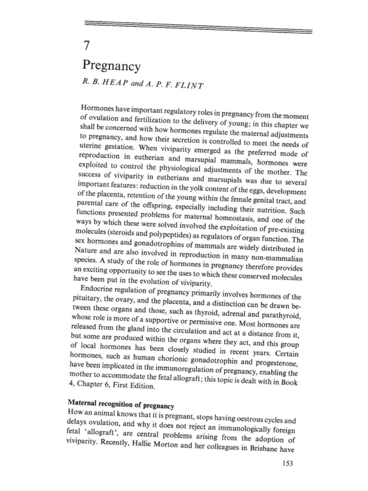 Hormonal Regulation of Pregnancy: Insights from Heap & Flint (Chapter 7 ...