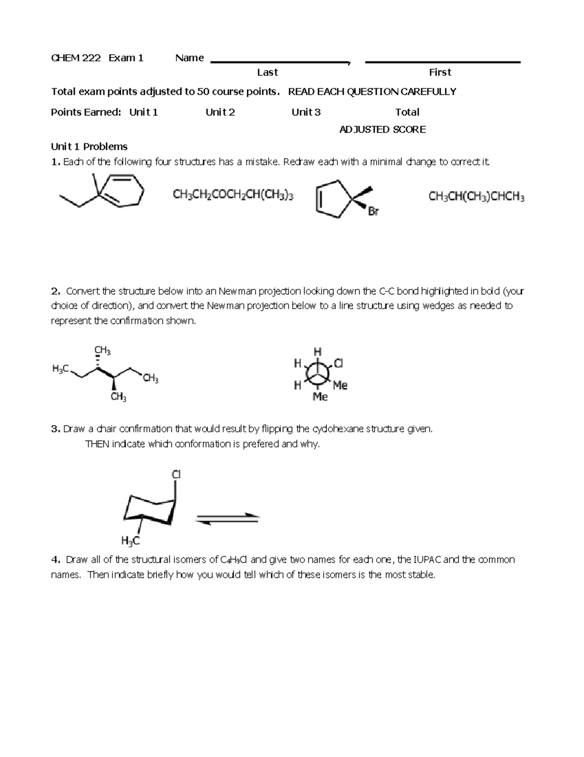 CHEM 222 Exam 1b F25 - Form B Solutions and Corrections - Studocu