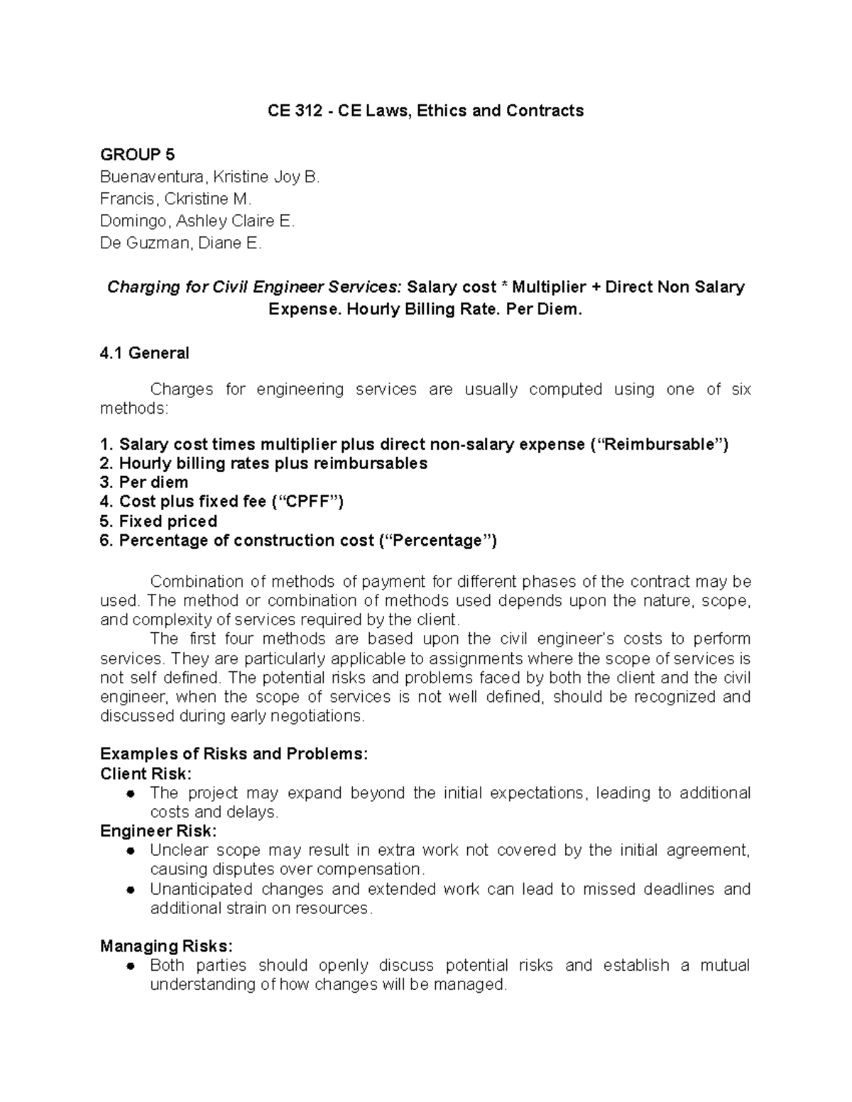 CE 312 - Methods of Charging for Civil Engineering Services - Studocu