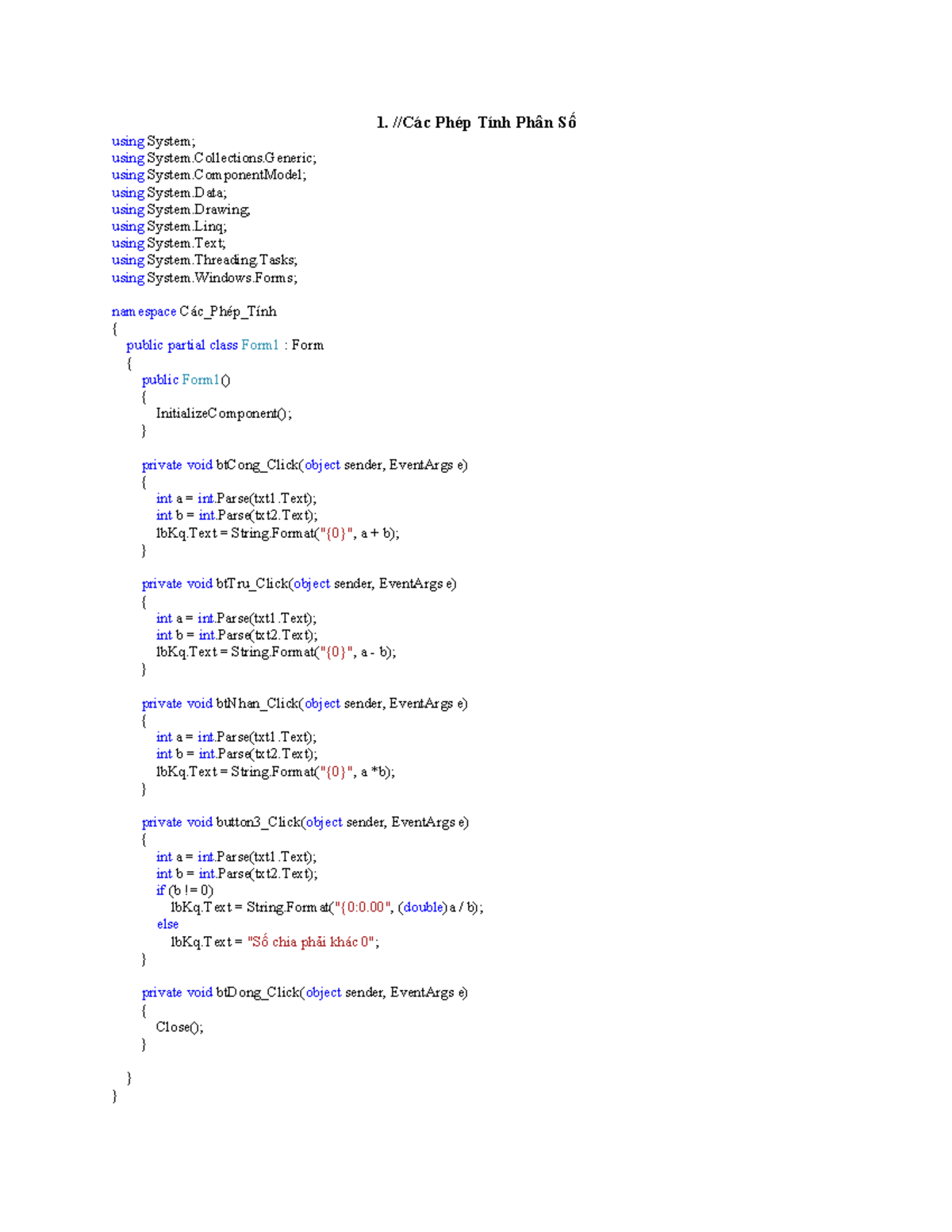 Codeon - 1. //Các Phép Tính Phân Số using System; using System ...