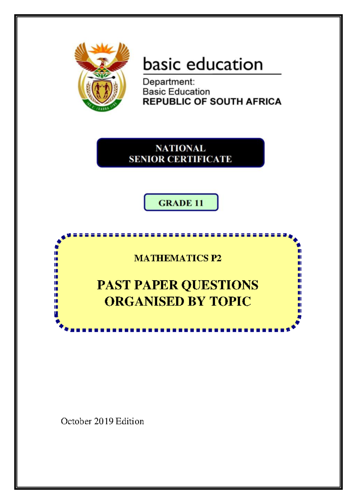 Mathematics Gr11 Exam P2 Past Papers Organized by Topic - Studocu