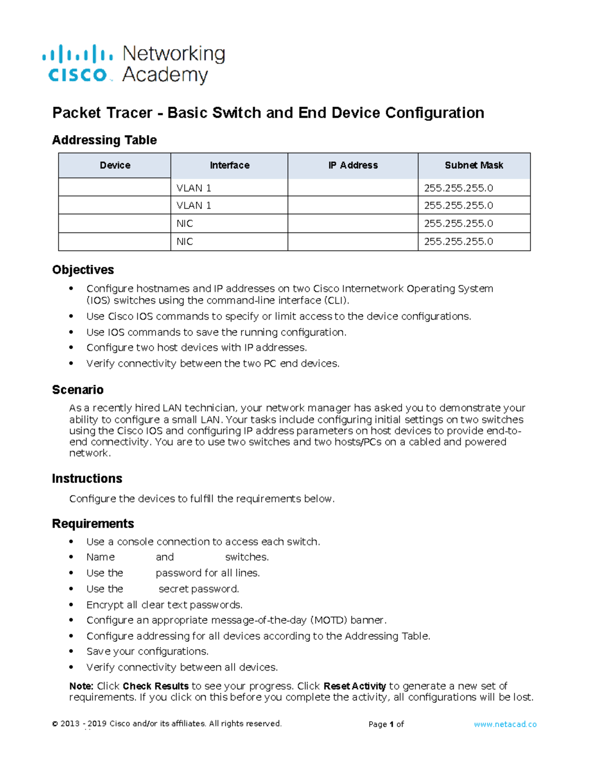 2.9.1 Packet Tracer: Basic Switch & End Device Config Guide - Studocu