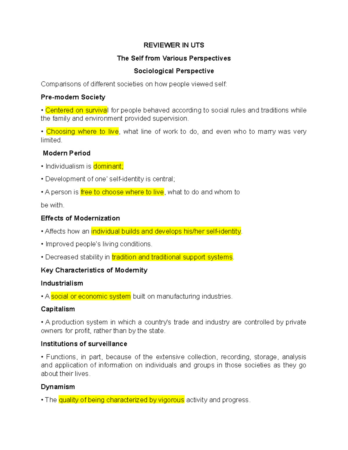 Reviewer IN UTS Sociological Perspective - REVIEWER IN UTS The Self ...
