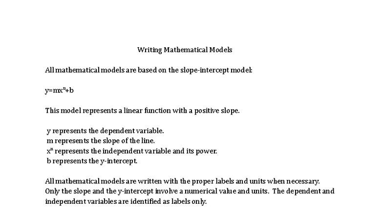 Math Models: Writing Linear Functions and Their Applications - Studocu