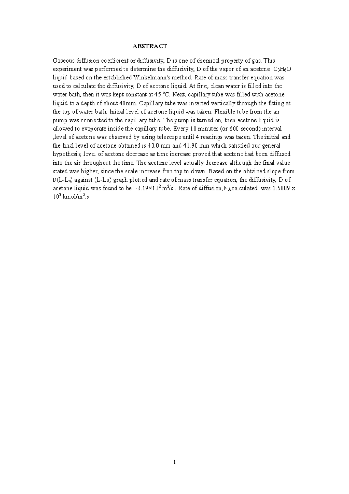 Determination of Gaseous Diffusion Coefficient of Acetone Using WSF ...