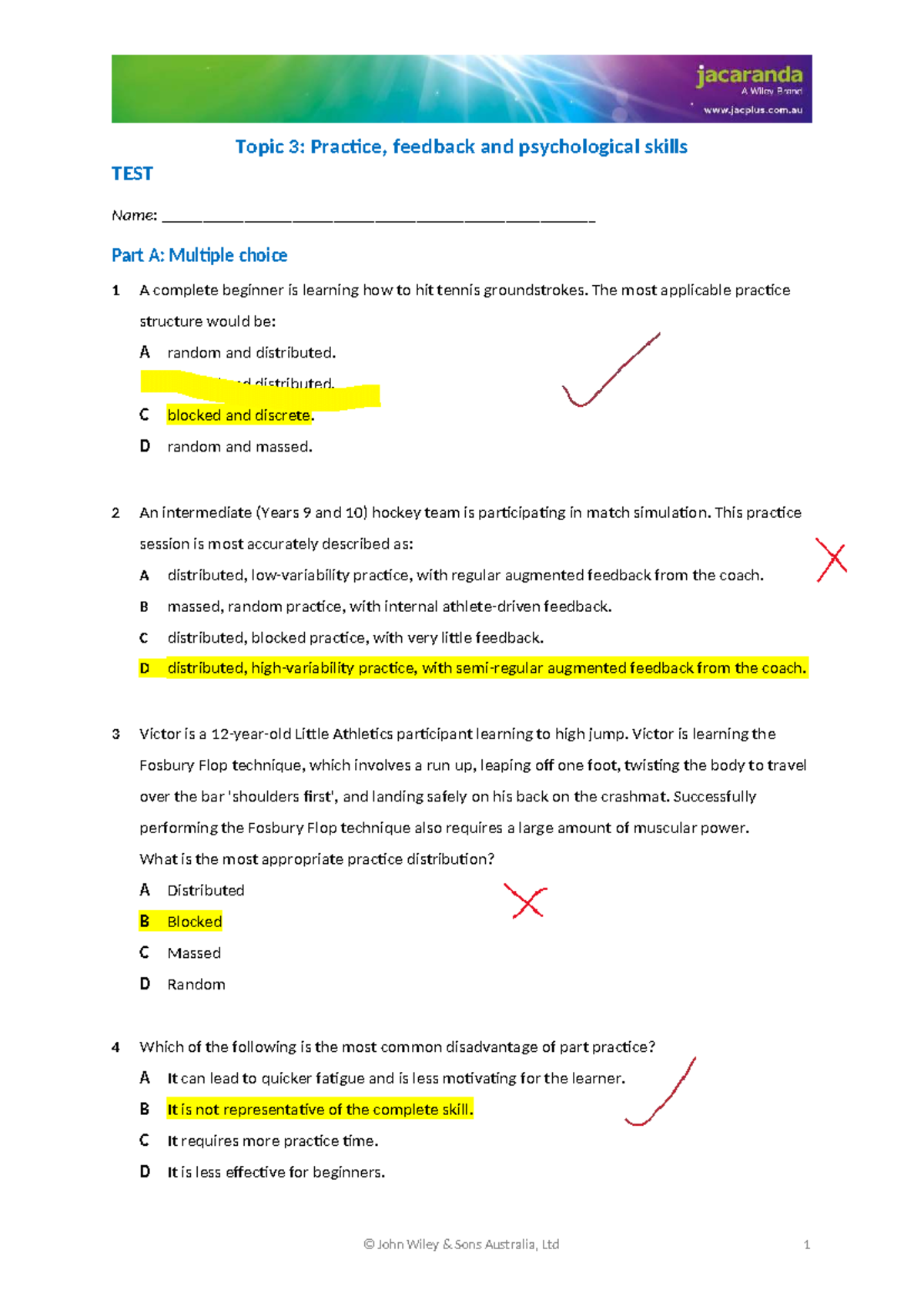 Chapter 3 Topic Test: Practice, Feedback & Psychological Skills PEALSE ...