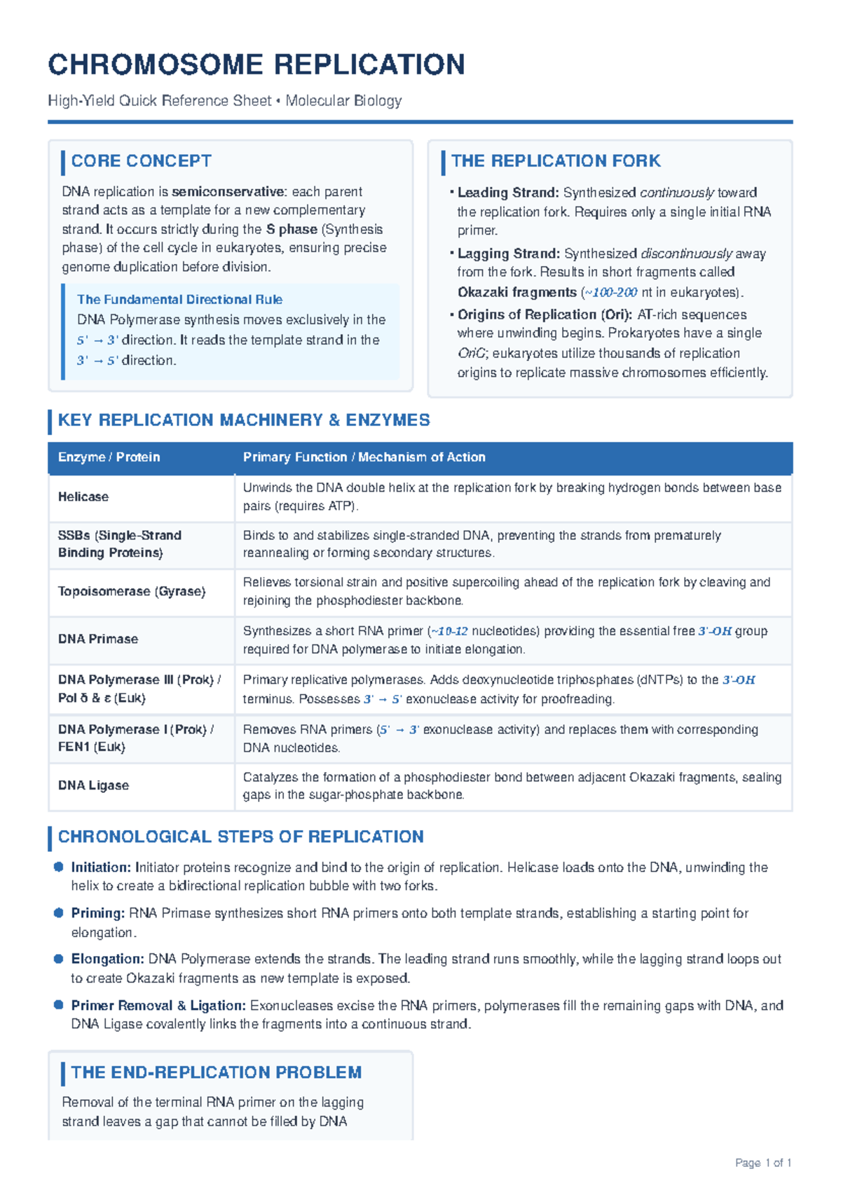 Molecular Biology 101: Chromosome Replication Quick Reference Guide ...