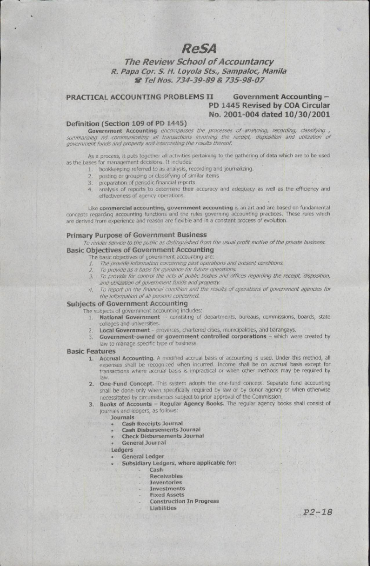 P2 - Government Accounting - ReSA The Review School of Accountancy R ...