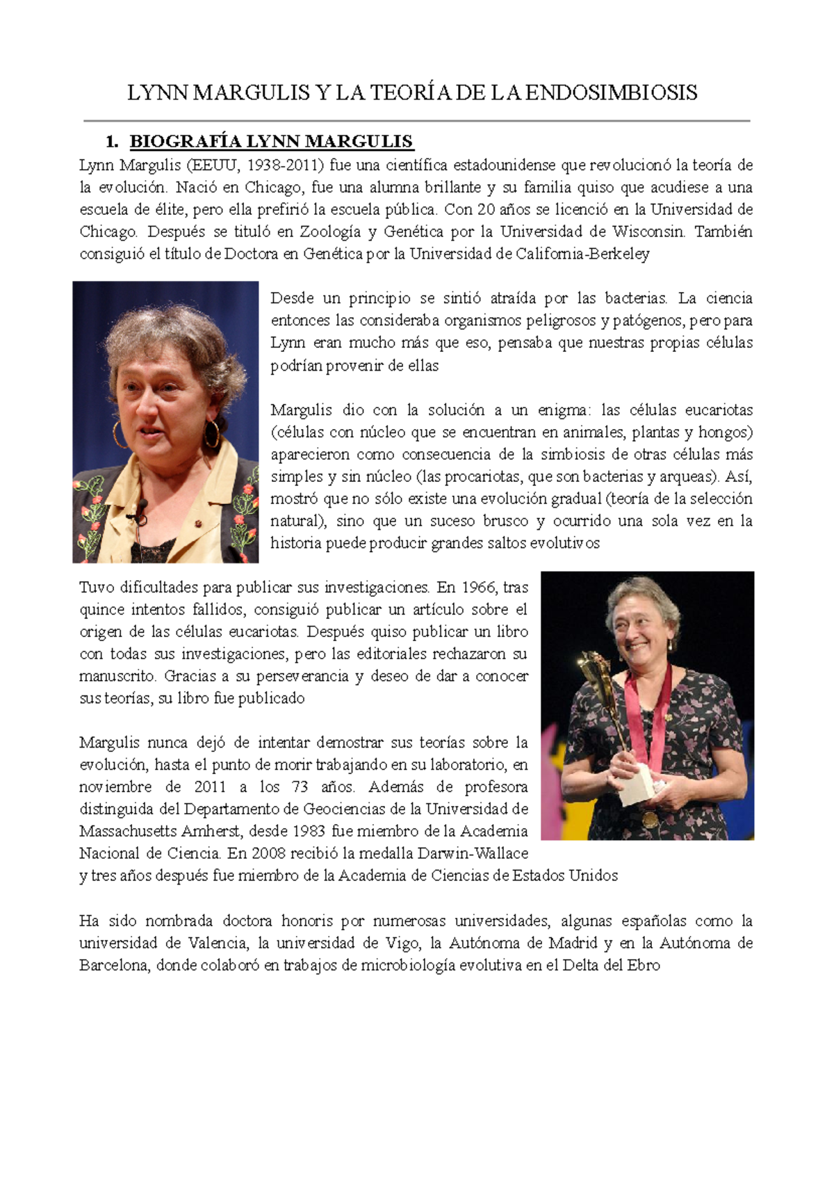 Trabajo sobre Lynn Margulis y la Teoría de la Endosimbiosis - Studocu