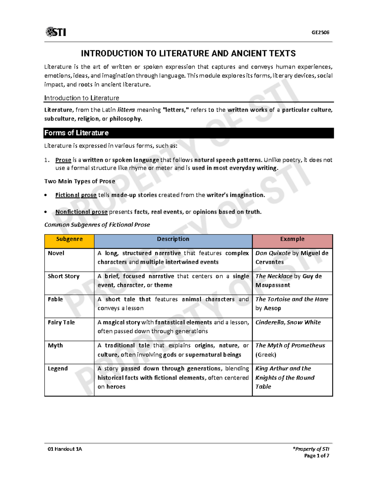 GE2506 Final Exam Study Guide: Introduction to Literature and Ancient ...