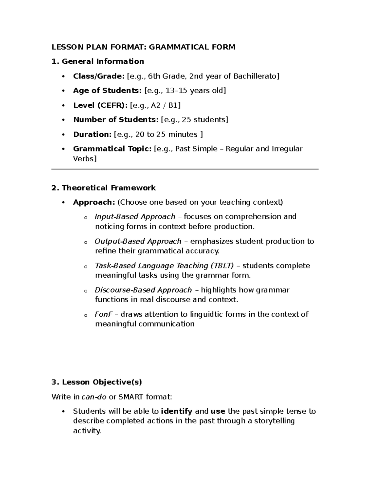 LESSON PLAN FORMAT: PAST SIMPLE TENSE APE 4 - Studocu