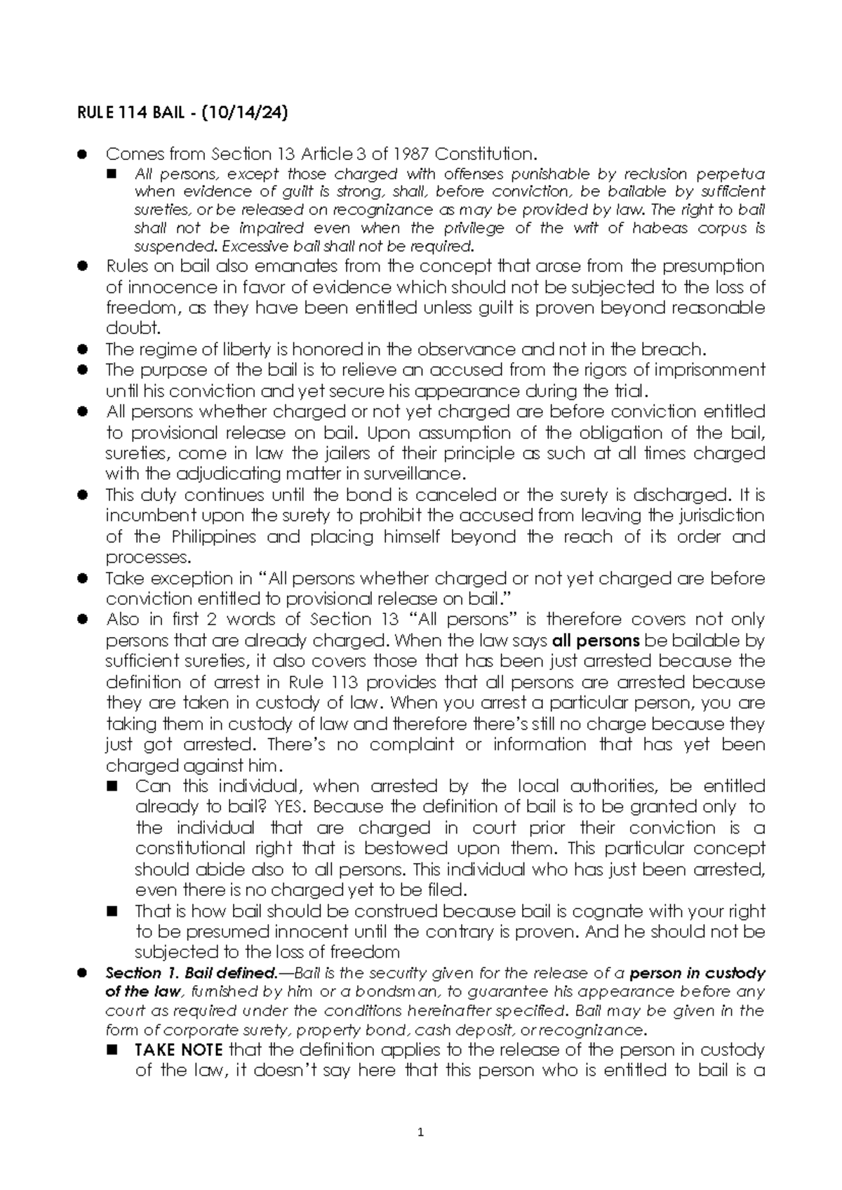 RULE-114: Understanding Bail Rights and Regulations in Court - Studocu