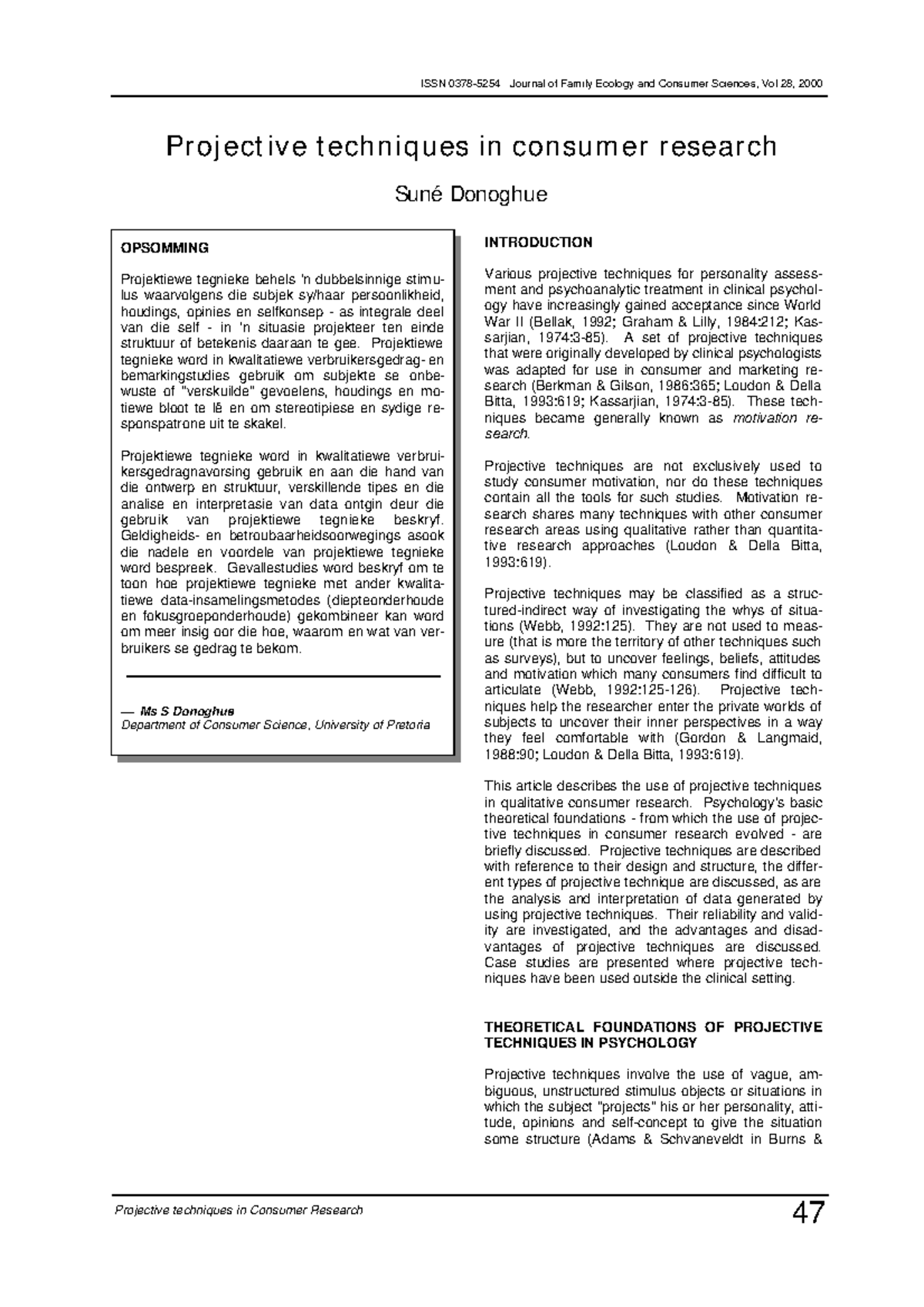 Projective Techniques in Consumer Research - Final Paper (ISSN 0378 ...
