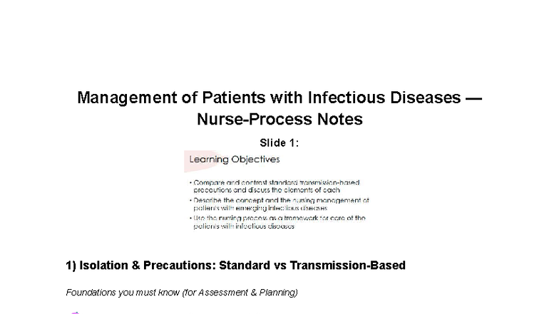 Nursing Notes: Management of Infectious Diseases (IMM 101) - Studocu