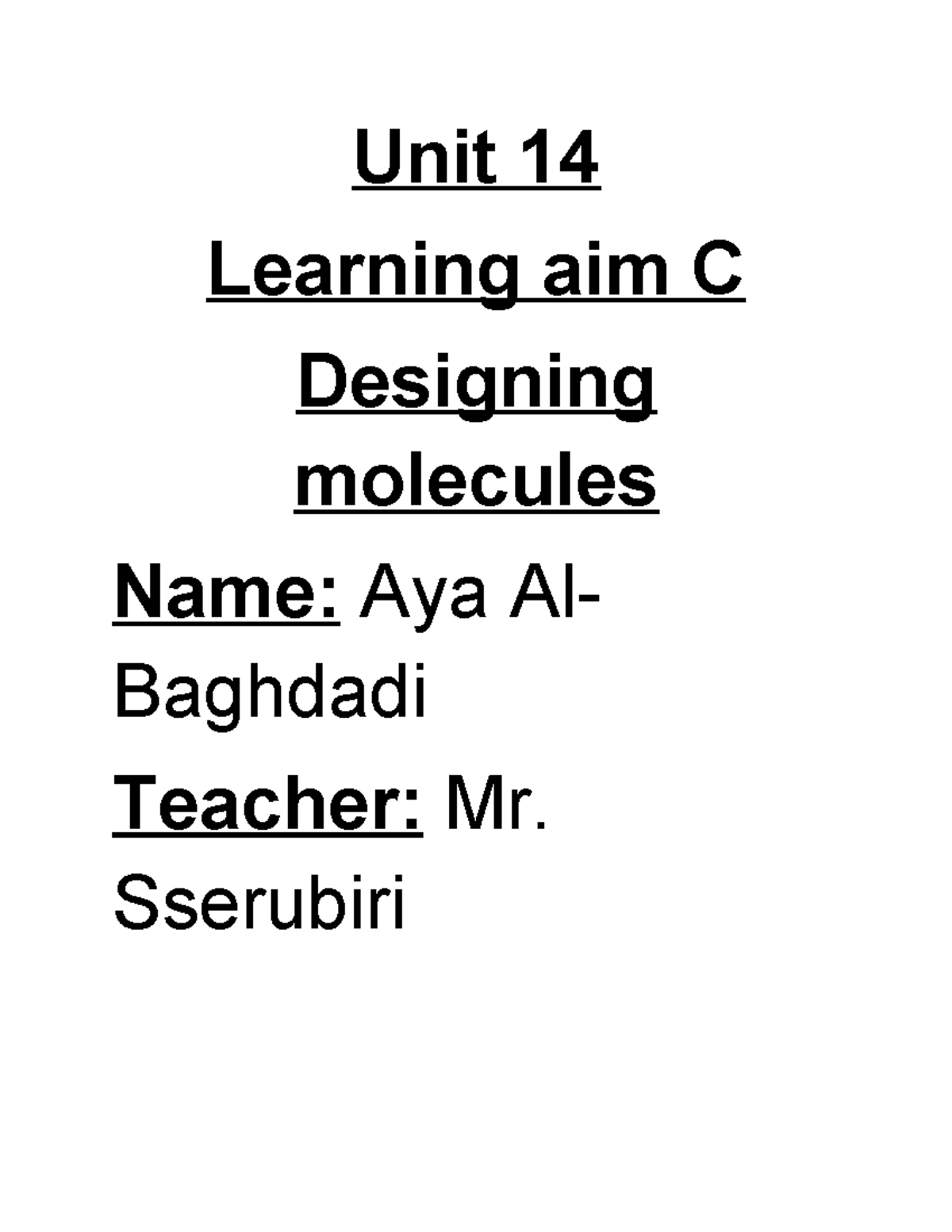 Unit 14 Learning Aim C: Exploring the Importance of Isomerism in Drug Development - Studocu