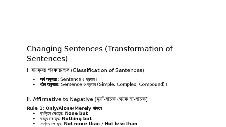 Changing sentence 9-10 - Changing Sentences (Transformation of ...