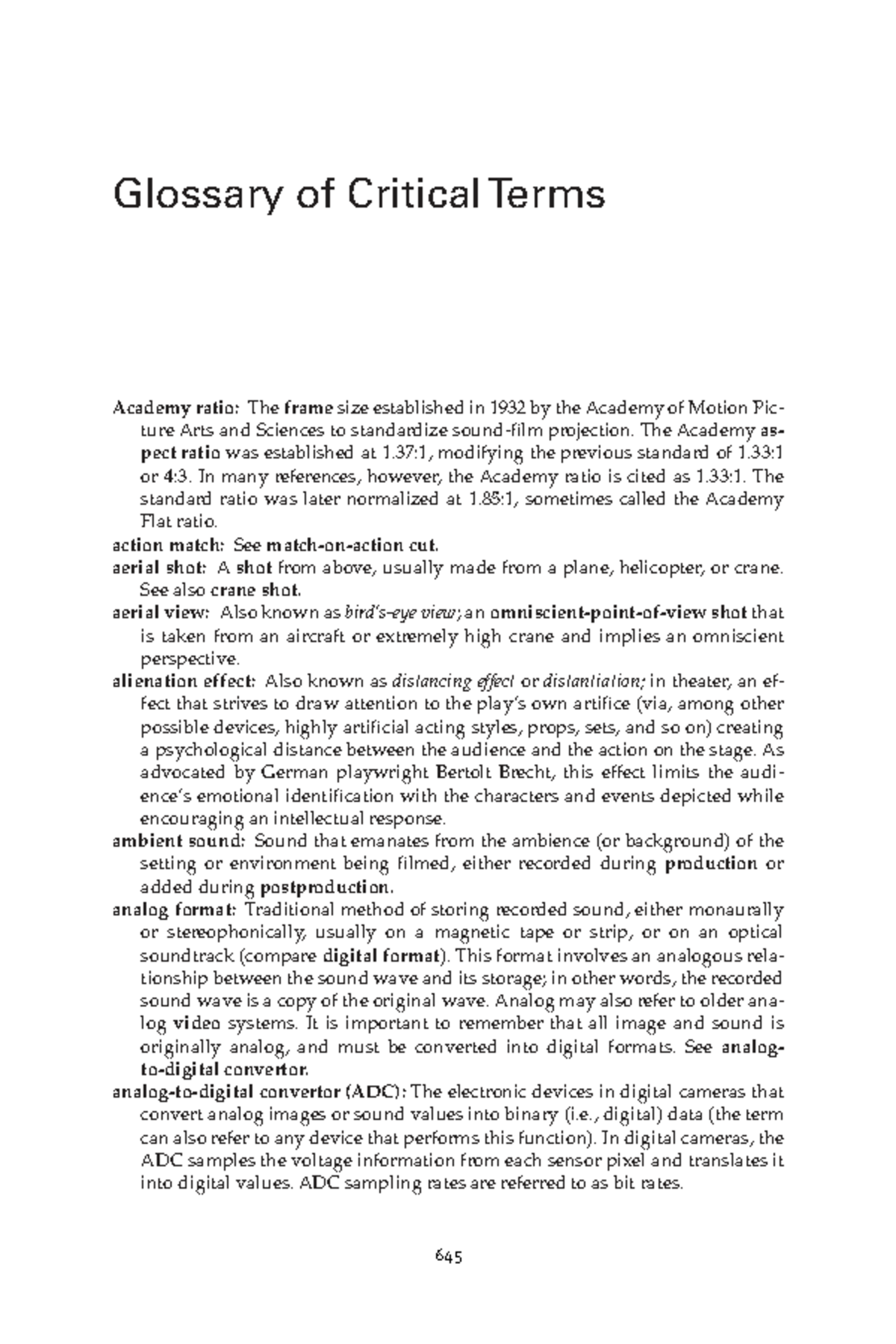 Glossary of Critical Terms in Film Studies (FMS 220) - Studocu