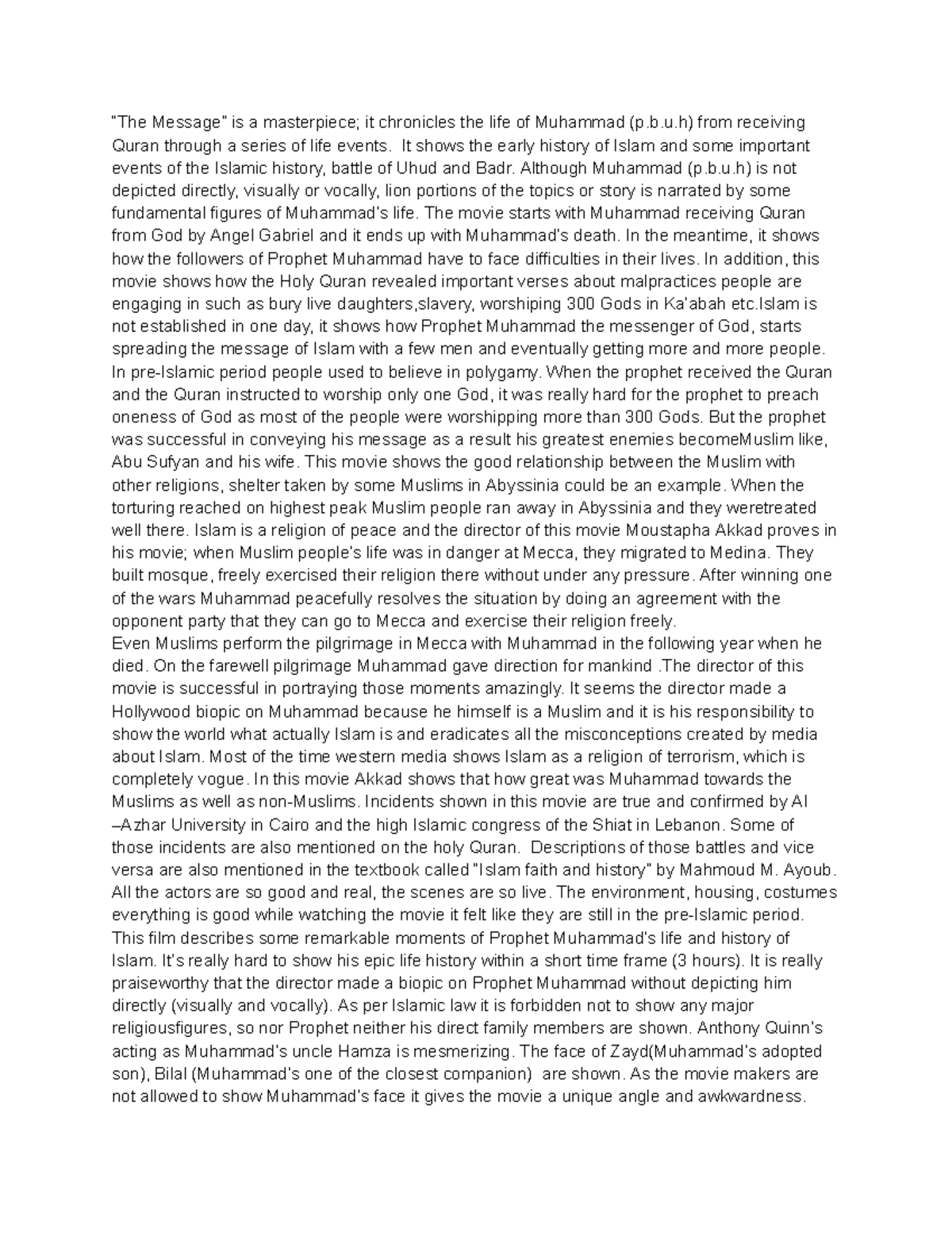 Message Documentary: Life of Muhammad (p.b.u.h) and Early Islam - Studocu
