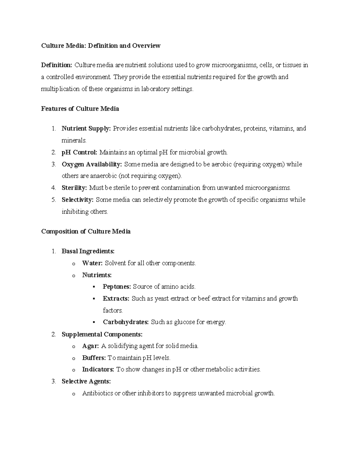 Microbiology Unit 1 Notes: Culture Media & Microbial Techniques - Studocu