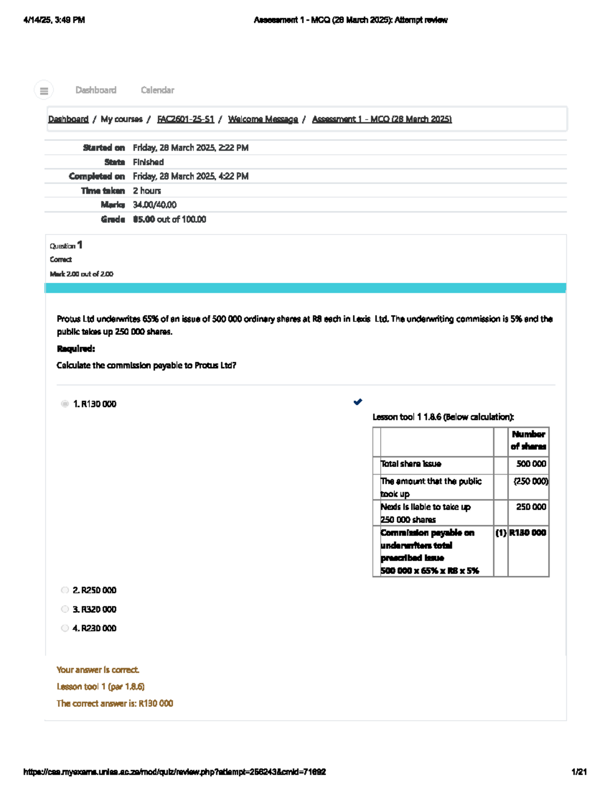 FAC2601 Assessment 1 MCQ Attempt Review (28 March 2025) - Studocu