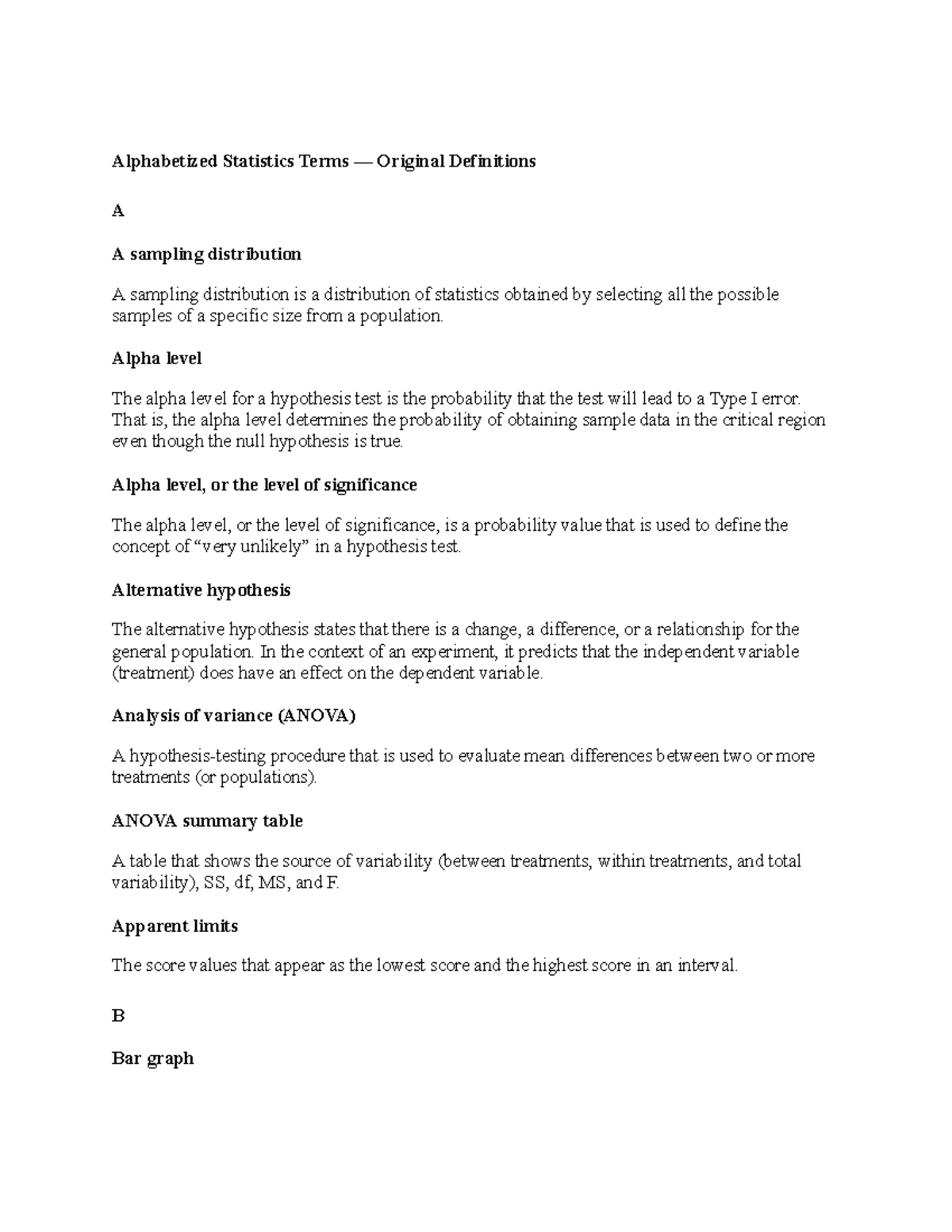 Alphabetized Statistics Terms - Definitions - Studocu