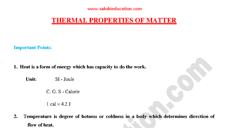 Thermal Properties of Matter: Key Concepts and Formulas (PHYS 12) - Studocu