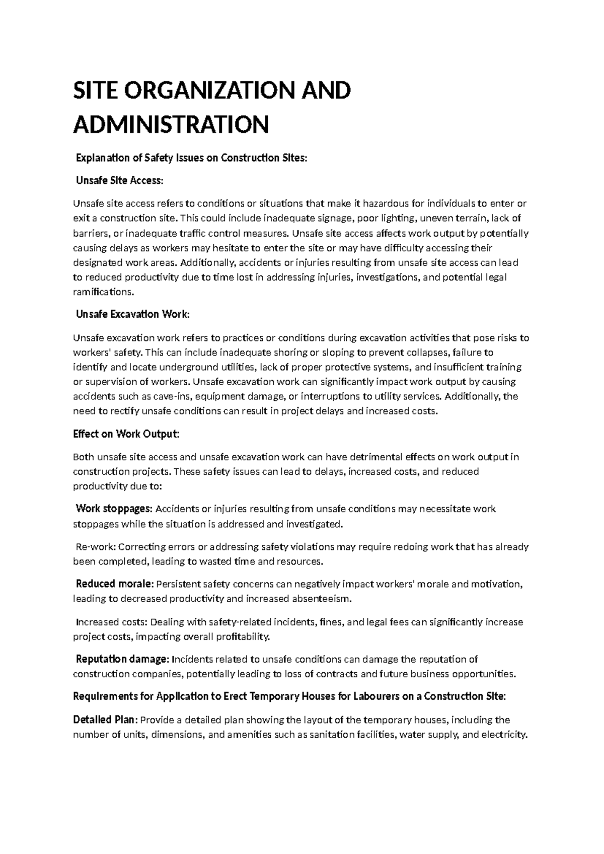 SITE Organization & Admin: Safety & Management Issues in Construction ...