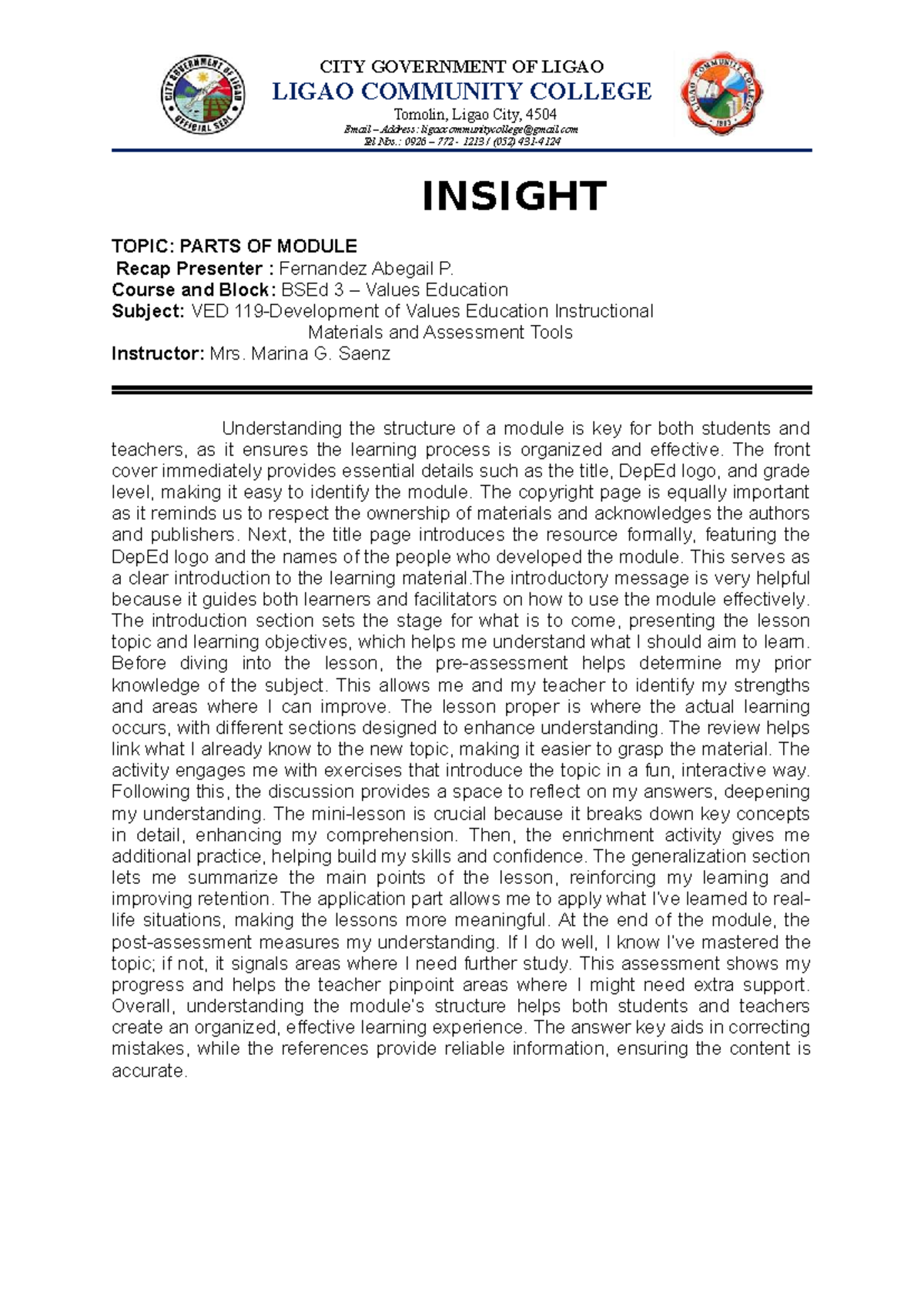 Reflection on VED 119: Understanding Module Structure & Assessment ...