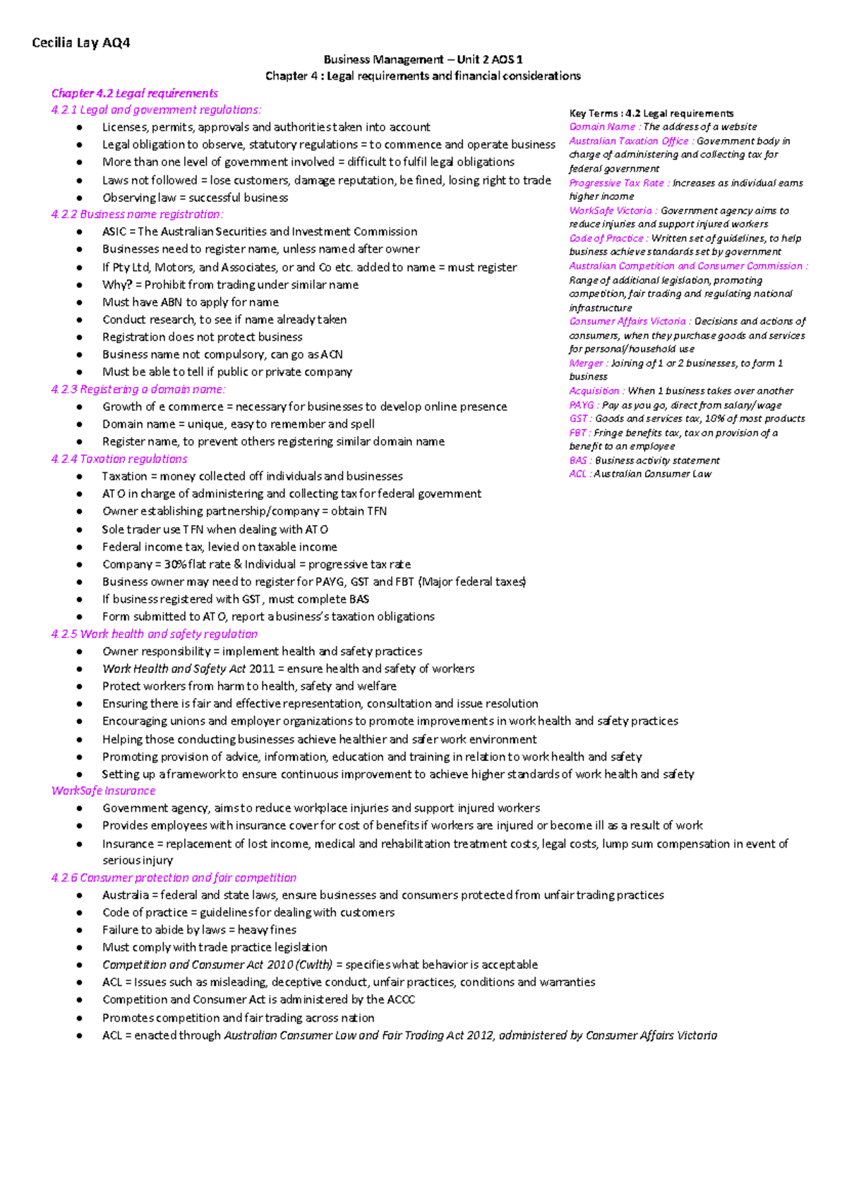 Cecilia Lay AQ4 Business Management Unit 2 AOS 1 Chapter 4: Legal ...