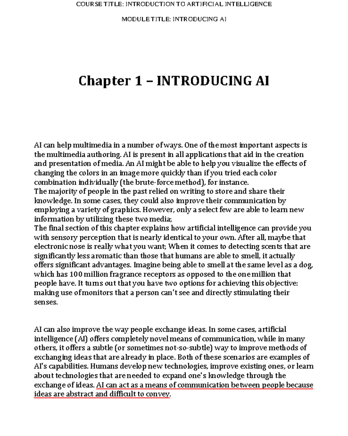 WEEK 1: Intro to AI - Multimedia Applications and Communication - Studocu