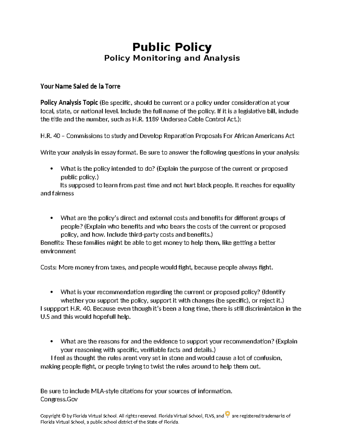 H.R. 40 Policy Analysis: Examining Reparation Proposals for African ...