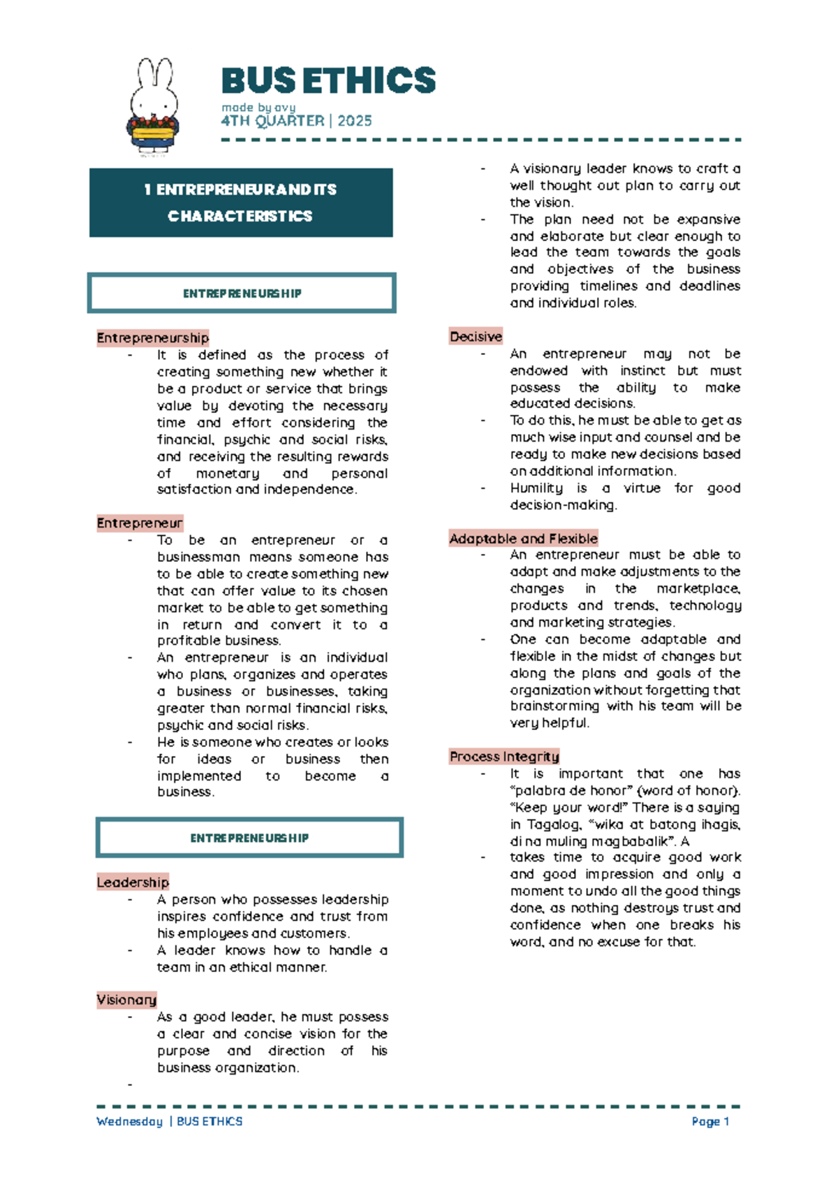 BUS 4TH QUARTER 2025: Entrepreneurship & Ethics Overview - Studocu
