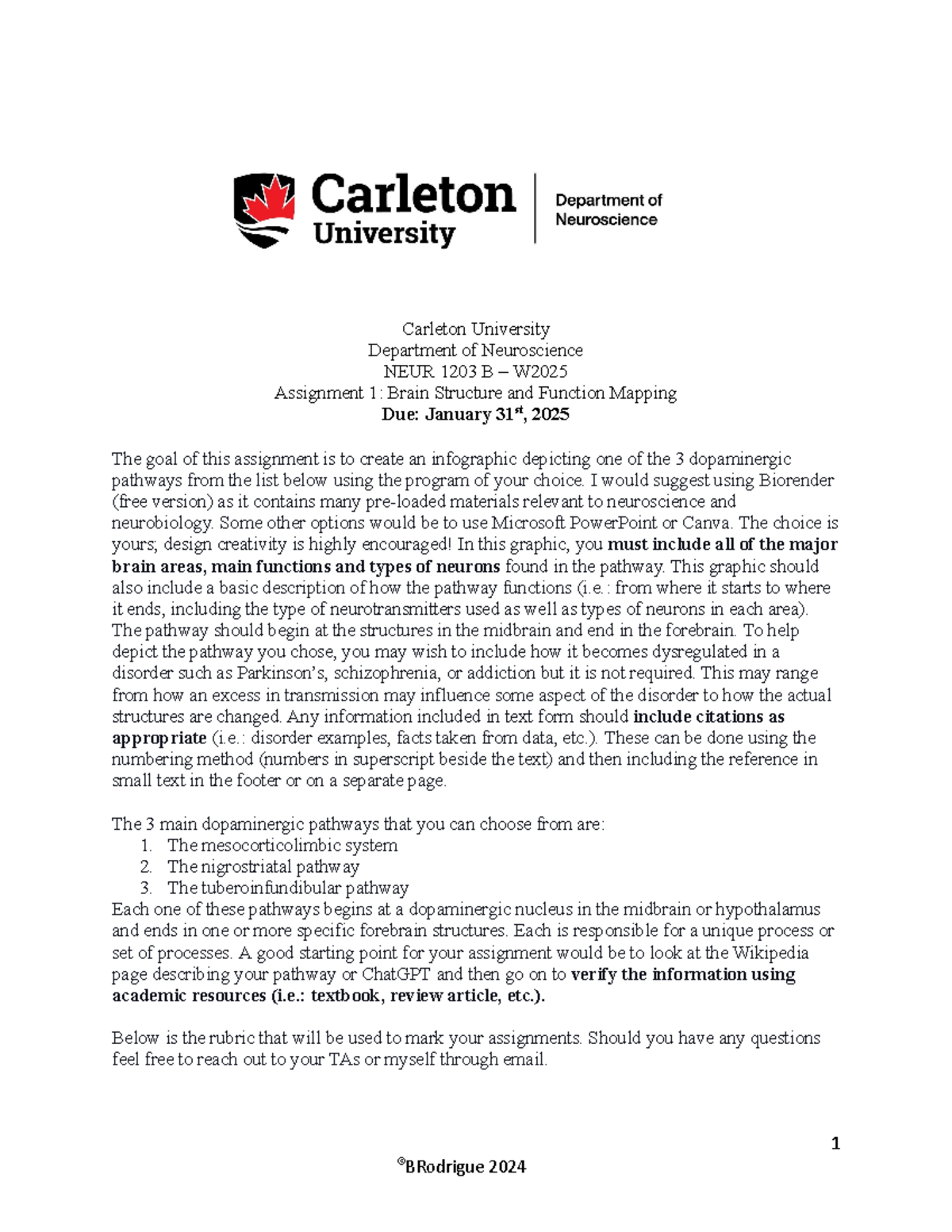 NEUR1203 Assignment 1 W2025 - Carleton University Department of ...