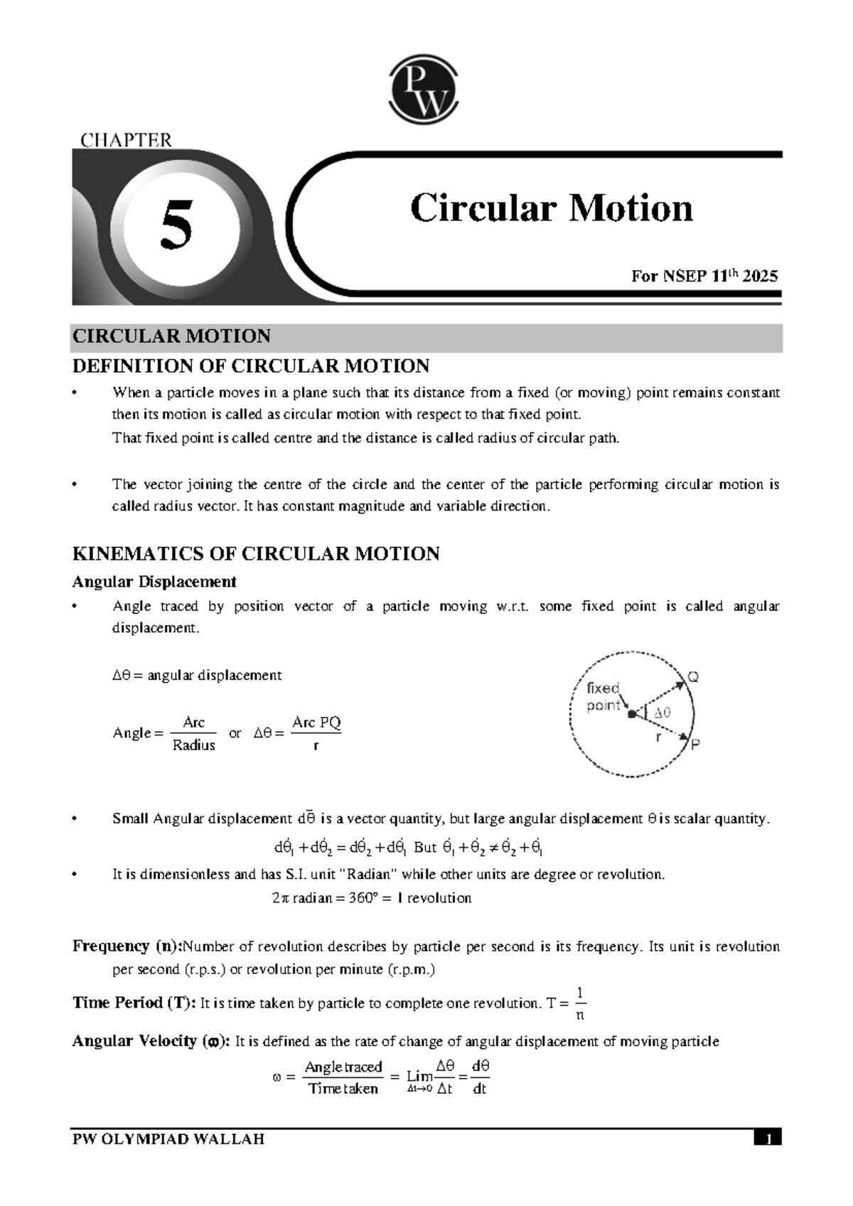 Circular Motion Concepts and Applications for NSEP 11th 2025 - Studocu