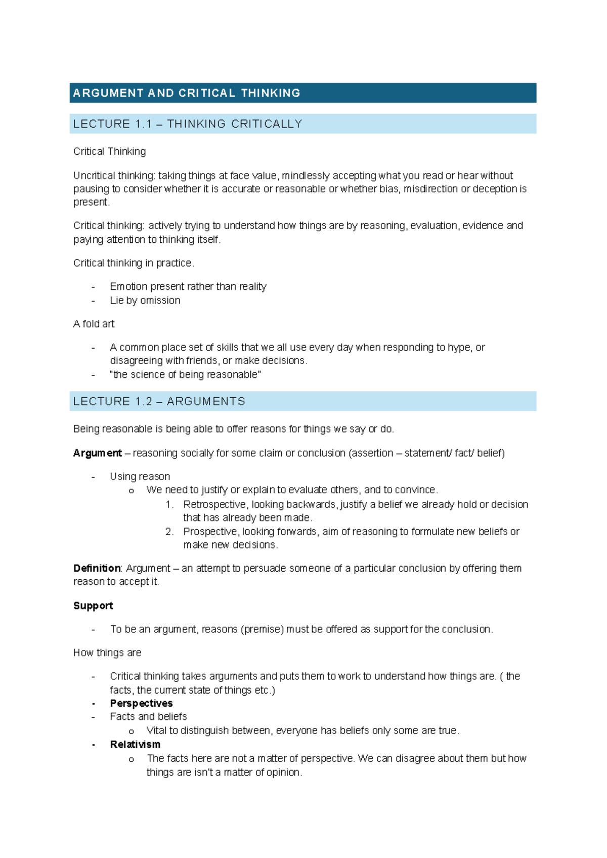 ARGUMENT AND CRITICAL THINKING LECTURE 1.1-4: A Comprehensive Overview ...