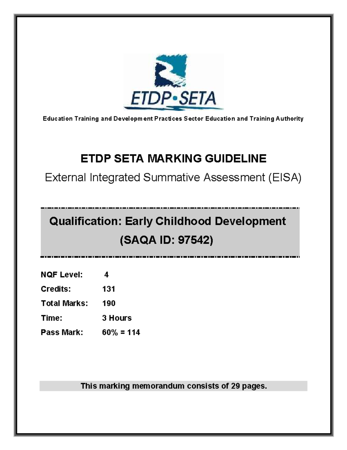 ECD 97542 Marking Guideline: Integrated Assessment for Early Childhood ...
