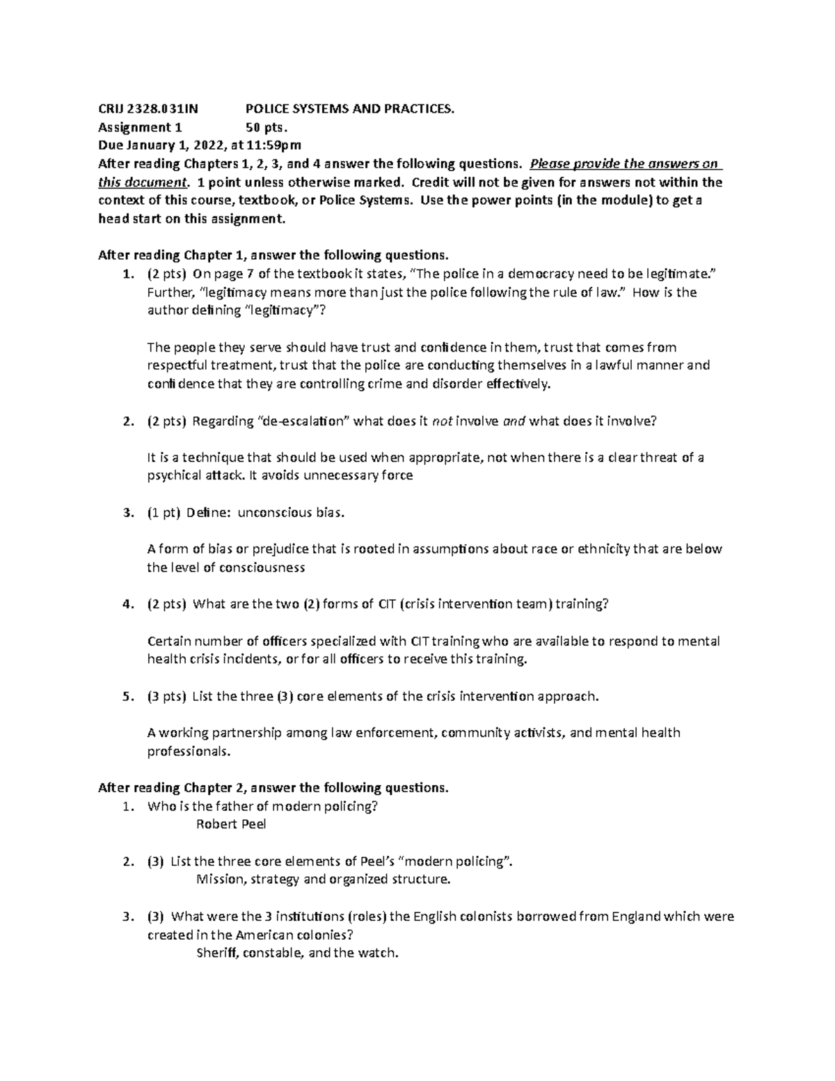 Police Assigment One - CRIJ 2328 POLICE SYSTEMS AND PRACTICES ...