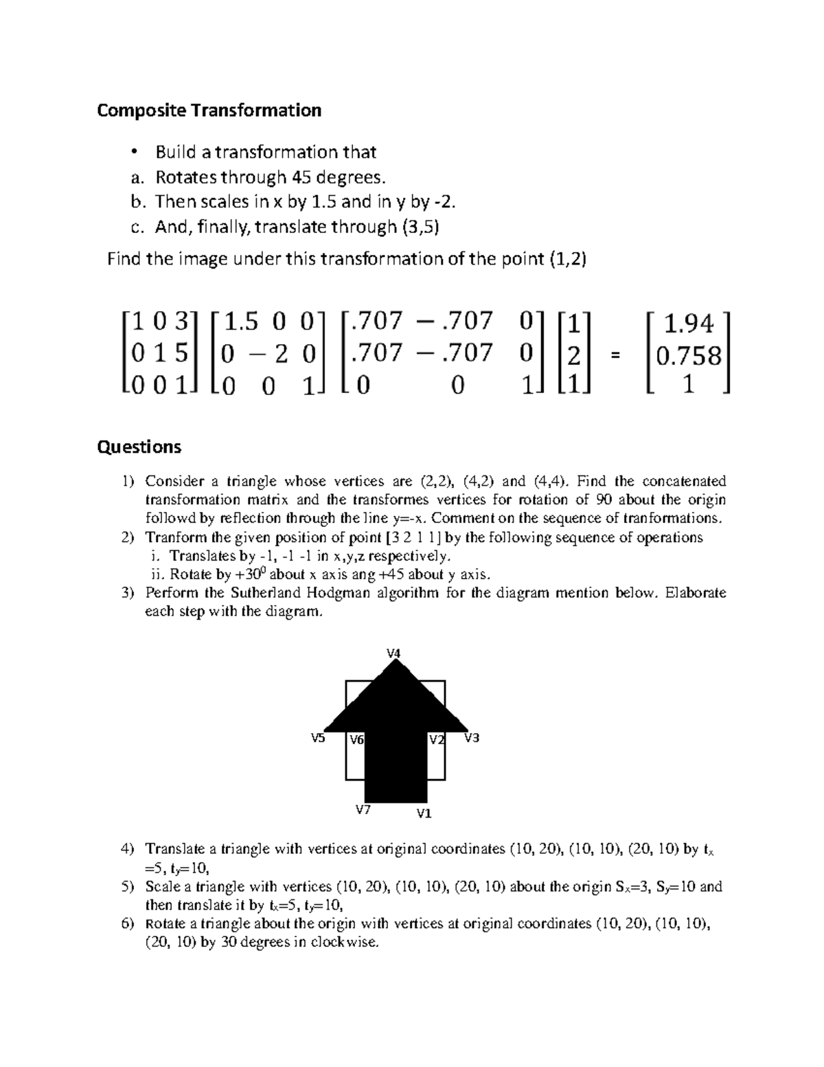 Composite Transformation Questions: Matrices & Operations Analysis ...