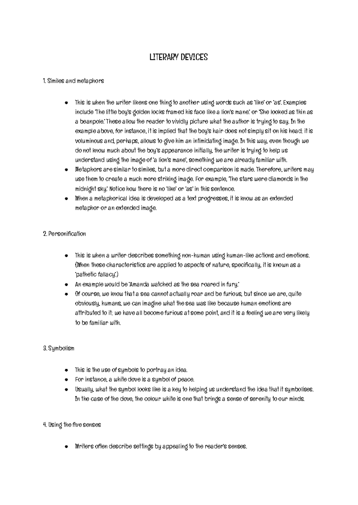 LIT DEVICES: Similes, Metaphors, Personification & More (ENG101) - Studocu