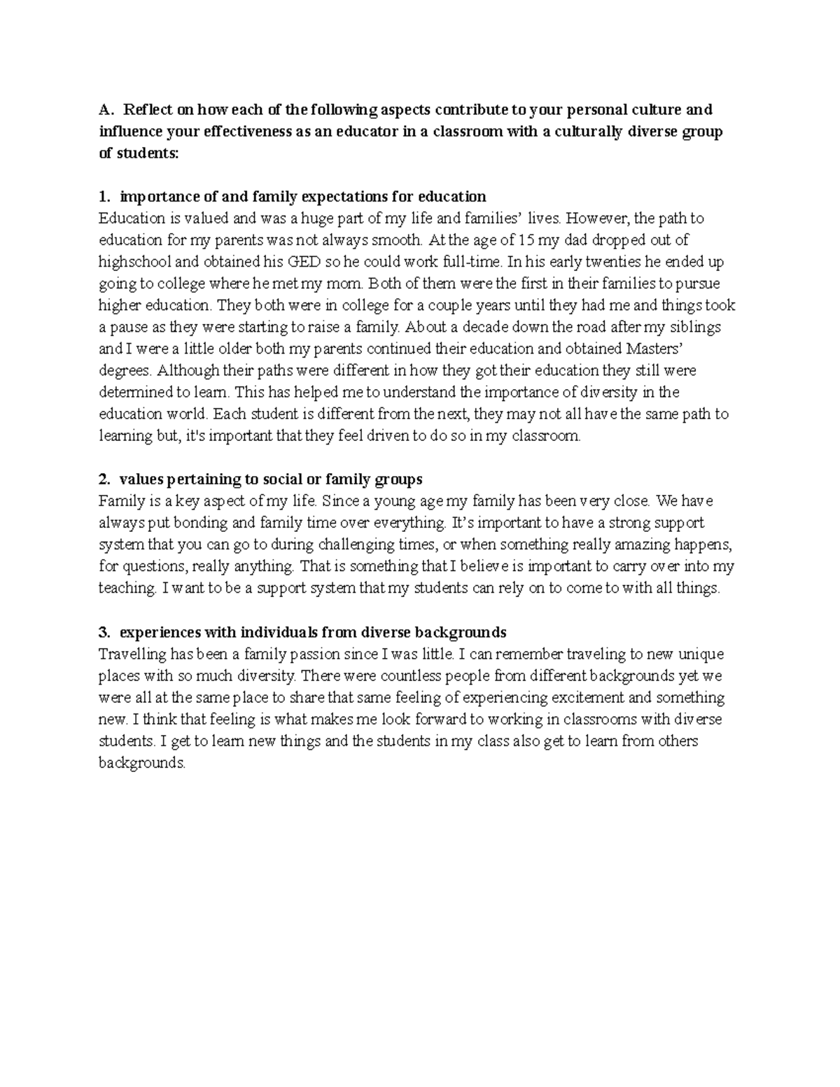 DLM2 TASK 1: Reflecting on Personal Culture in Education - Studocu