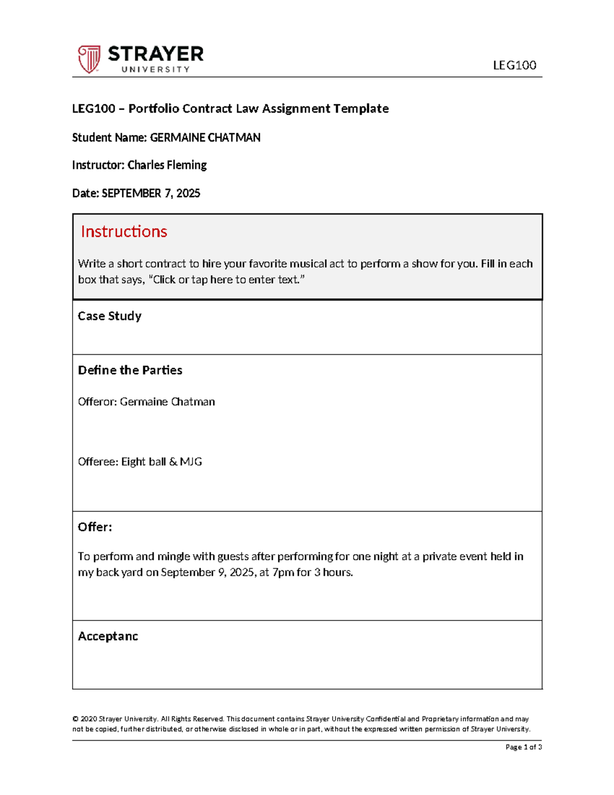 LEG100 Contract Law Assignment: Portfolio Template for Germaine Chatman ...