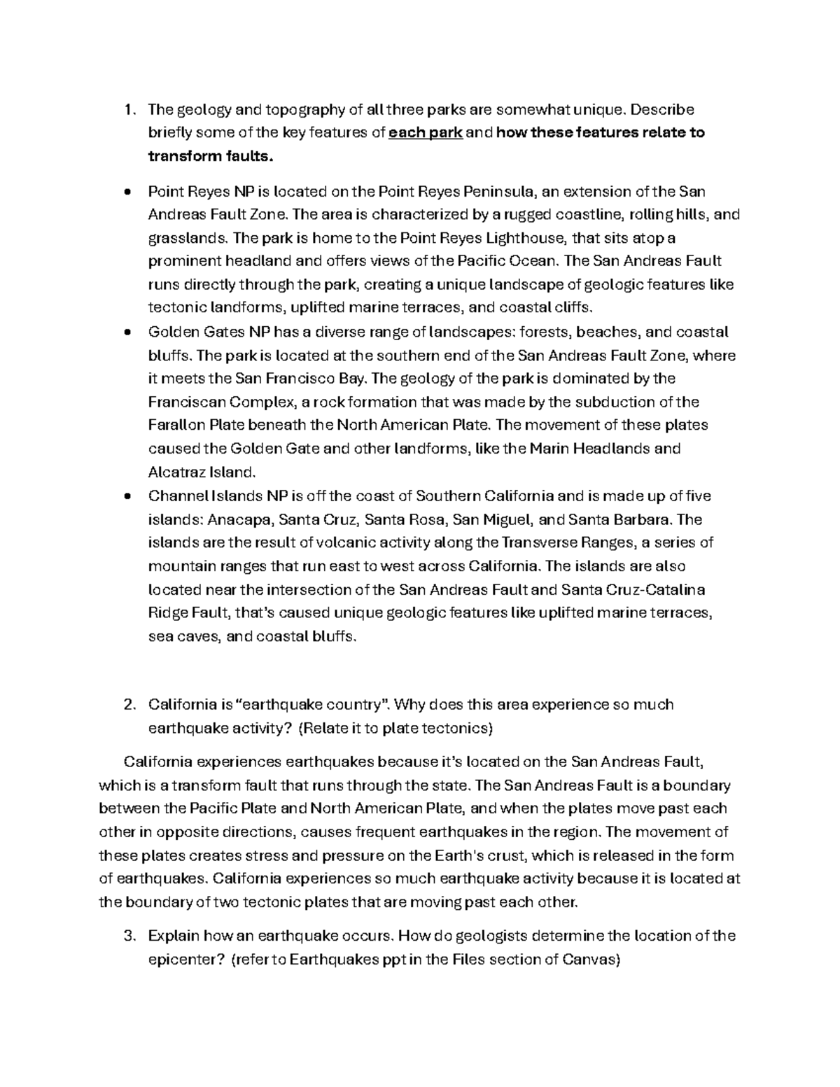 Geology 101: Week 9 Homework on Earthquakes & Park Features - Studocu