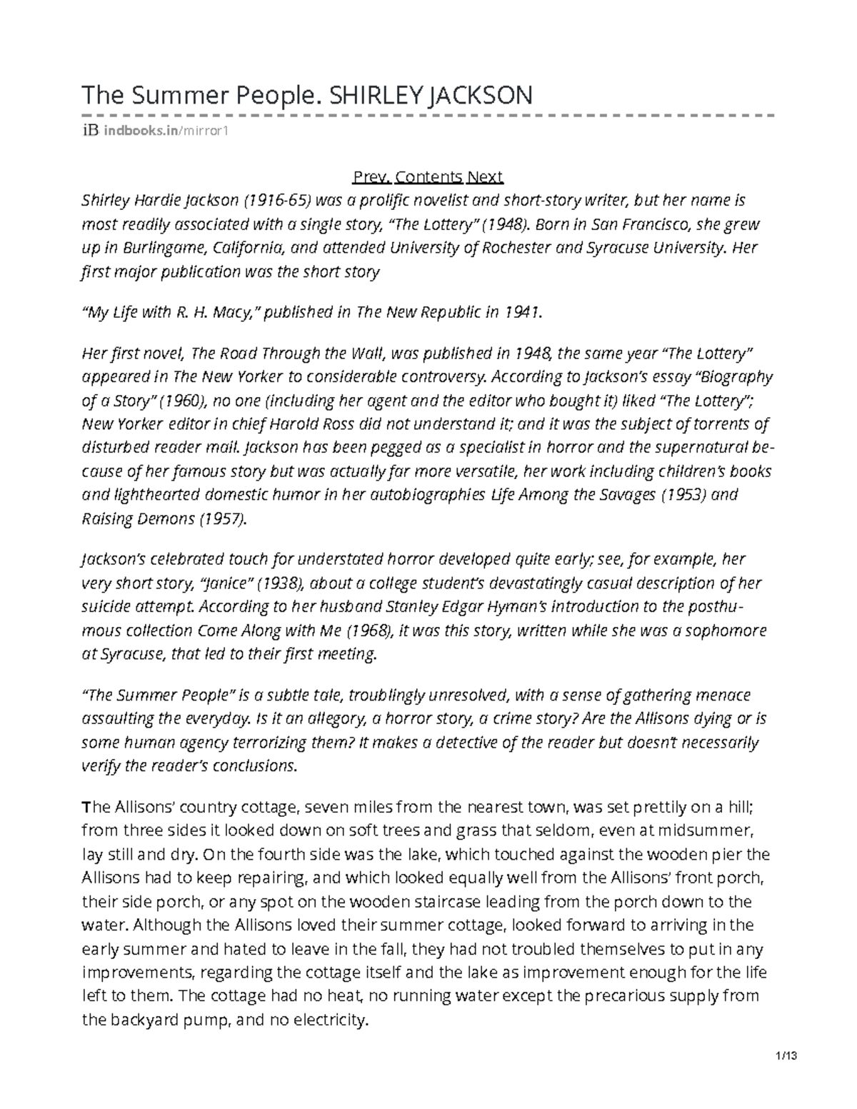 The Summer People (ENG 101) - Analysis and Insights on Shirley Jackson ...